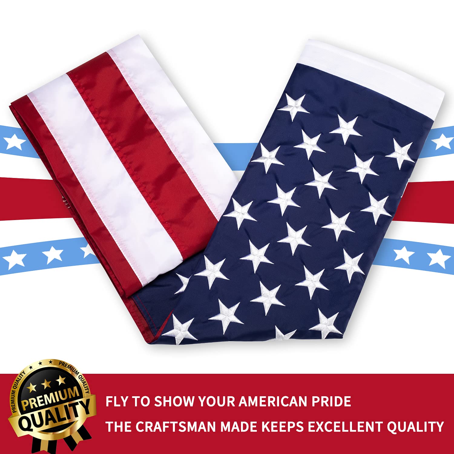 XIFAN Premium American Flag 3x5 Outdoor, Heavy Duty 210D Nylon US Flag, Strongest Longest Lasting with Embroidered Stars/Sewn Stripes/Brass Grommets