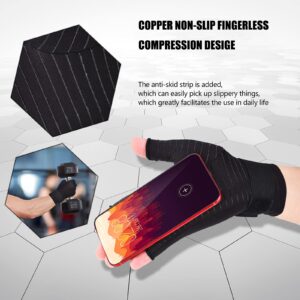 Copper Wrist Compression Arthritis Gloves (1 Pair), Wrist Support Brace Fingerless Glove with Adjustable Strap for Hand Pain Relief, Carpal Tunnel, Rheumatoid, Tendonitis, Swelling, Fits Women & Men