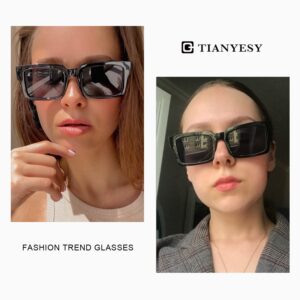 TIANYESY Sunglasses For Women Minimalist Classic Design Fashion UV400 Square Sun Glasses TY2984 (Glossy Black)