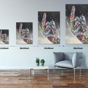 Middle Finger Wall Art Street Graffiti Canvas Picture Art Print Modern Pop Home Wall Decor for Living Room Bedroom Stretched Framed Artwork Ready to Hang - 12 x 16 inch