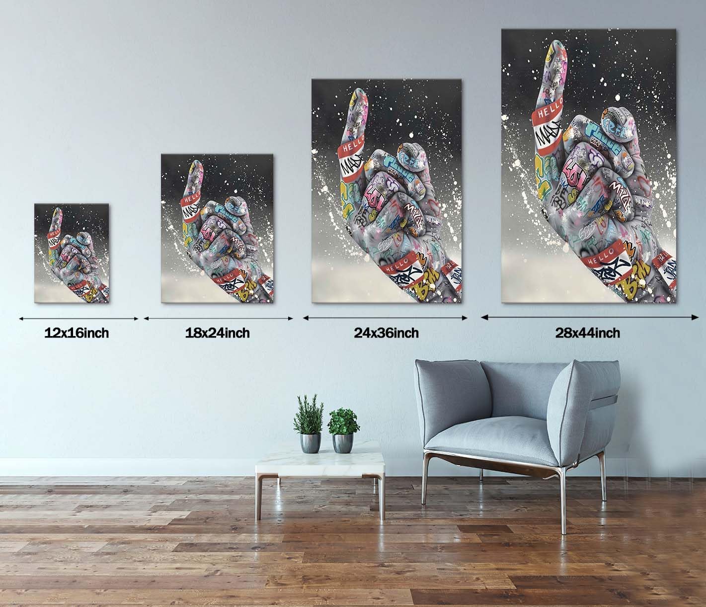 Middle Finger Wall Art Street Graffiti Canvas Picture Art Print Modern Pop Home Wall Decor for Living Room Bedroom Stretched Framed Artwork Ready to Hang - 12 x 16 inch