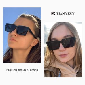 TIANYESY Sunglasses For Women Minimalist Classic Design Fashion UV400 Square Sun Glasses TY2984 (Glossy Black)