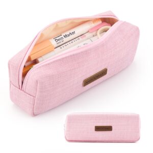 angoobaby small pencil case student pencil pouch coin pouch cosmetic bag office stationery organizer for teen school-pink