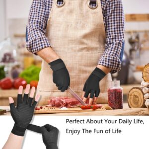 Copper Wrist Compression Arthritis Gloves (1 Pair), Wrist Support Brace Fingerless Glove with Adjustable Strap for Hand Pain Relief, Carpal Tunnel, Rheumatoid, Tendonitis, Swelling, Fits Women & Men