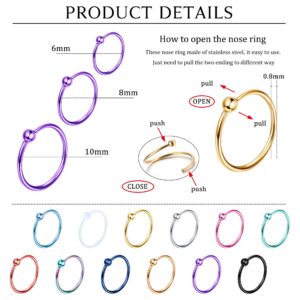 ORAZIO 36Pcs Surgical Steel Nose Ring Hoop for Women 20 Gauge Nose Piercing Jewelry Septum Ring Cartilage Helix Piercing 6-12mm