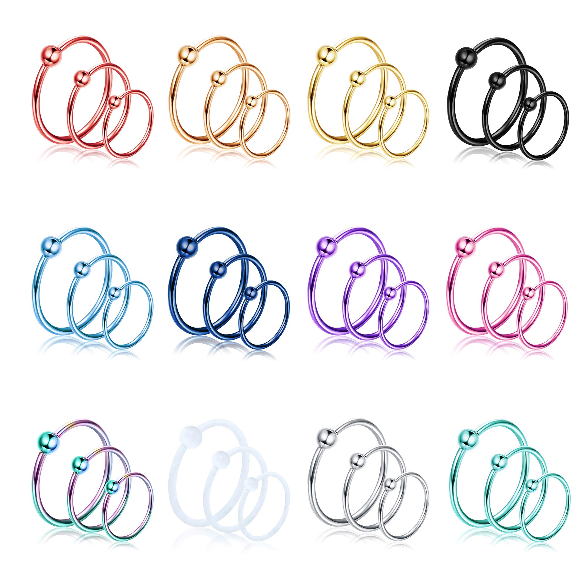 ORAZIO 36Pcs Surgical Steel Nose Ring Hoop for Women 20 Gauge Nose Piercing Jewelry Septum Ring Cartilage Helix Piercing 6-12mm