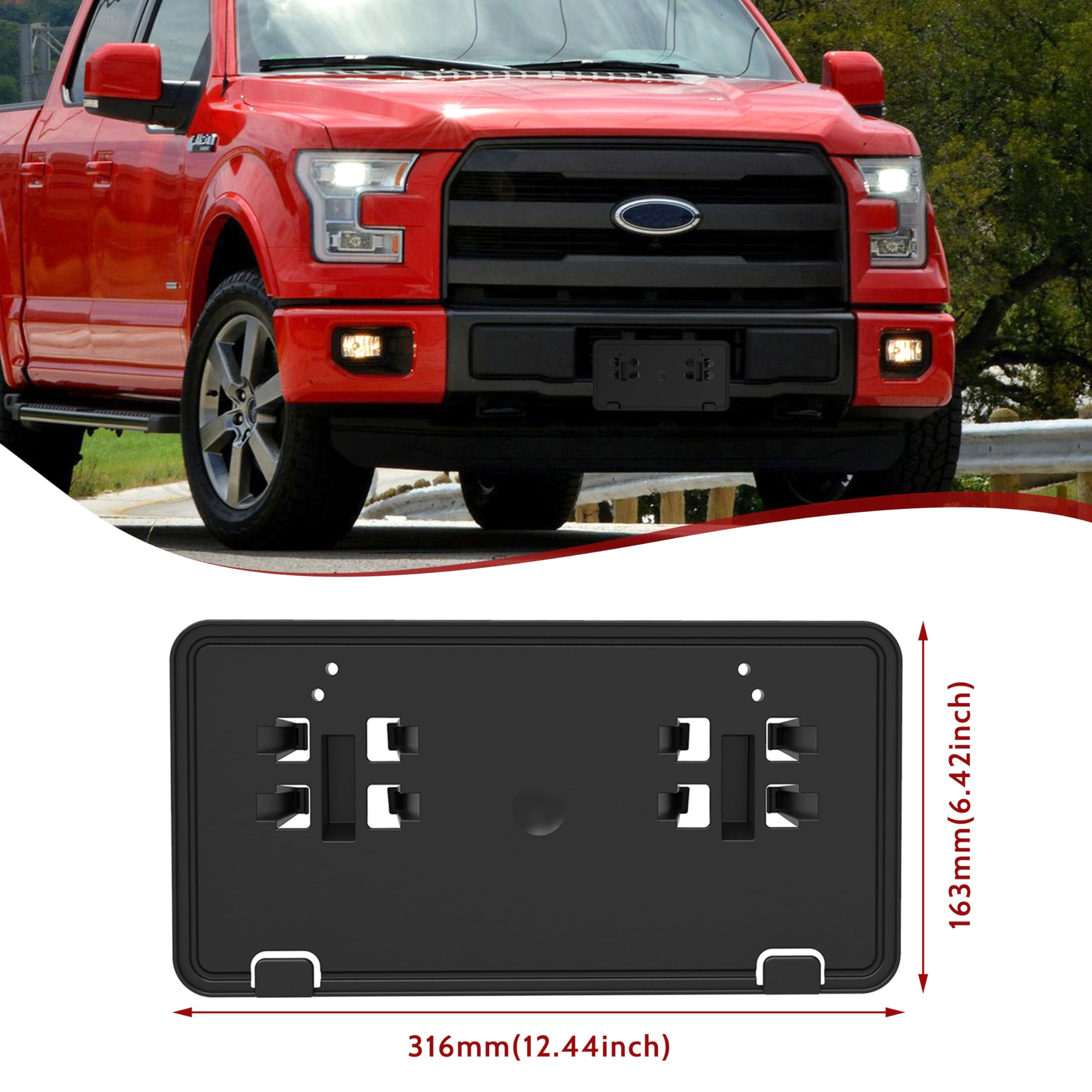 KEWISAUTO Front License Plate Frame for F150 18-20, Black Front Bumper License Plate Bracket Holder Cover for Ford F150 2018-2020 Accessories (1PCS, Replace #JL3Z-17A385-BA)