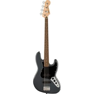 squier affinity series jazz bass, charcoal frost metallic, laurel fingerboard