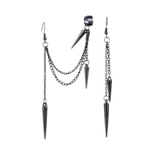 retro long and short rivet earrings ear clips fashion goth punk tassel earrings (black1)