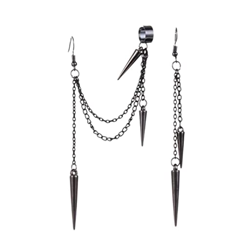 Retro Long And Short Rivet Earrings Ear Clips Fashion Goth Punk Tassel Earrings (black1)