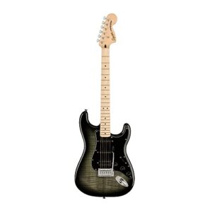 squier affinity series stratocaster fmt electric guitar, black burst, maple fingerboard