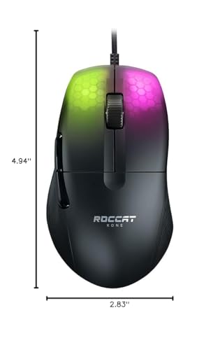 ROCCAT Kone Pro PC Gaming Mouse, Lightweight Ergonomic Design, Titan Switch Optical, AIMO RGB Lighting, Superlight Wired Computer Mouse, Titan Scroll Wheel, Honeycomb Shell, 19K DPI, Black