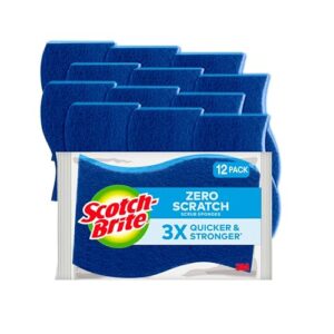 scotch-brite zero scratch scrub sponges, 12 kitchen sponges for washing dishes and cleaning the kitchen and bath, non-scratch sponge safe for non-stick cookware