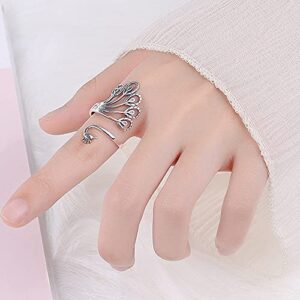 NewZenro Peacock Statement Wrap Open Rings for Women Dainty 925 Sterling Silver Adjustable Delicate Flower Animal Vintage Ring Jewelry Gifts Bff Birthday