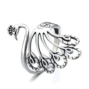 newzenro peacock statement wrap open rings for women dainty 925 sterling silver adjustable delicate flower animal vintage ring jewelry gifts bff birthday