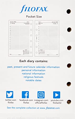 Filofax Pocket Day per Page English appointments Diary - 2022