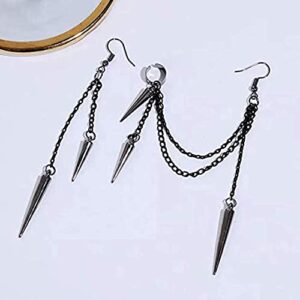 Retro Long And Short Rivet Earrings Ear Clips Fashion Goth Punk Tassel Earrings (black1)