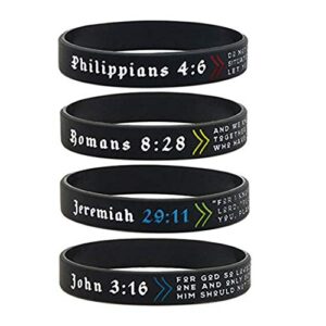 zkxxj 4pcs bible verse rubber silicone wristbands john 3-16 inspirational rubber bracelets motivational quote scripture silicone bracelet stretch wristband for men women teens