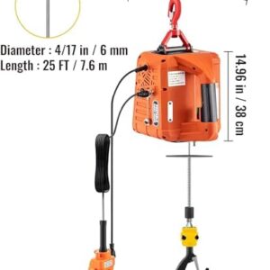 VEVOR 3in1 Electric Hoist Winch, 1500W Portable Electric Winch, 110V Power Winch Crane, 25ft Lifting Height, Overload Protection for Lifting