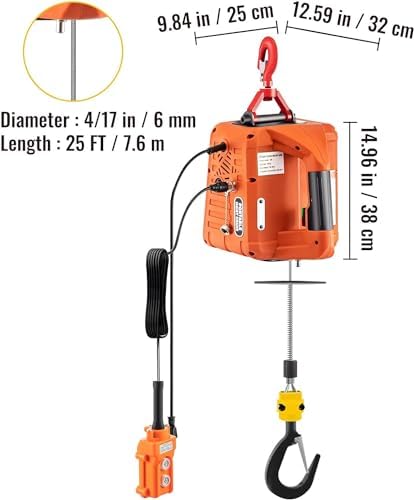 VEVOR 3in1 Electric Hoist Winch, 1500W Portable Electric Winch, 110V Power Winch Crane, 25ft Lifting Height, Overload Protection for Lifting