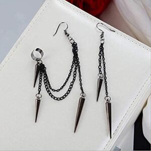 Retro Long And Short Rivet Earrings Ear Clips Fashion Goth Punk Tassel Earrings (black1)