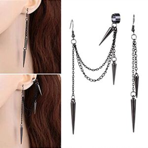 Retro Long And Short Rivet Earrings Ear Clips Fashion Goth Punk Tassel Earrings (black1)