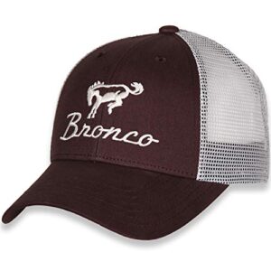 checkered flag sports ford bronco bucking script logo trucker mesh brown hat