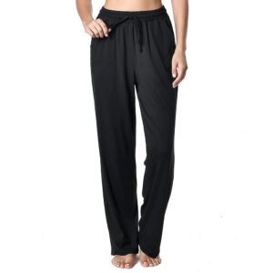 LNJE BETTER AND BETTER Women's Drawstring Pants, Wide Leg Yoga Sweatpants Comfy Loose Straight Lounge Pants with Pockets-Black, L