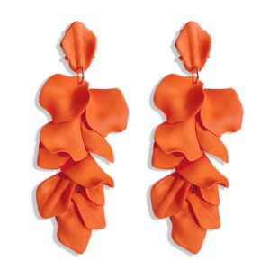 Just Follow Long Acrylic Rose Petal Earrings Dangle Exaggerated Flower Earrings Drop Statement Floral Tassel Earrings for Women (Long Acrylic Rose Petal Earrings-Orange)