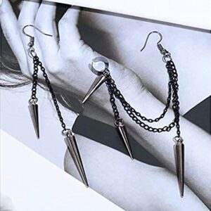 Retro Long And Short Rivet Earrings Ear Clips Fashion Goth Punk Tassel Earrings (black1)