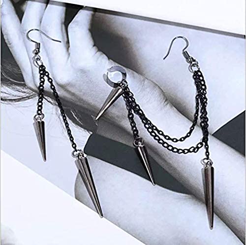 Retro Long And Short Rivet Earrings Ear Clips Fashion Goth Punk Tassel Earrings (black1)