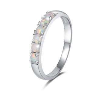 fancime opal rings sterling silver created 6 stones fire opal october birthstone engagement wedding eternity band ring for women size 9