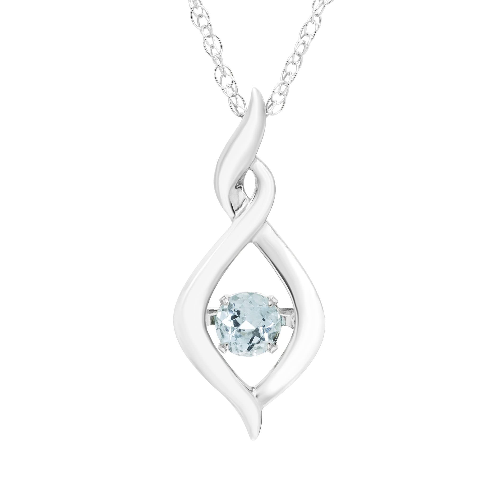 Boston Bay Diamonds .925 Sterling Silver & Blue Aquamarine Infinity Twist Dancing Brilliance in Motion Pendant Necklace with Rope Chain - 18”