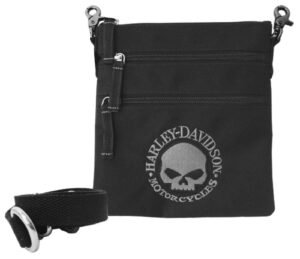 harley-davidson women's embroidered willie g skull clip bag with strap, black