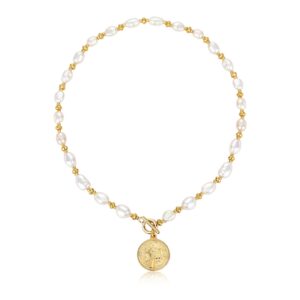 y2k pearl choker necklace baroque cultured handpicked pearl 18k gold plated bead ball chain coin charm pendant vintage jewelry gifts for women men