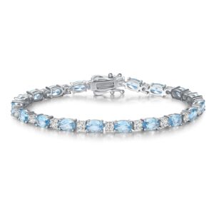 fancime sterling silver created aquamarine tennis bracelet march birthstone bracelet cubic zirconia oval gemstone dainty charm fine jewelry for women 7"