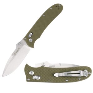 ganzo d704-gr pocket folding knife d2 steel flip blade g10 anti-slip handle with clip hunting gear fishing camping folder outdoor edc pocket knife (green)