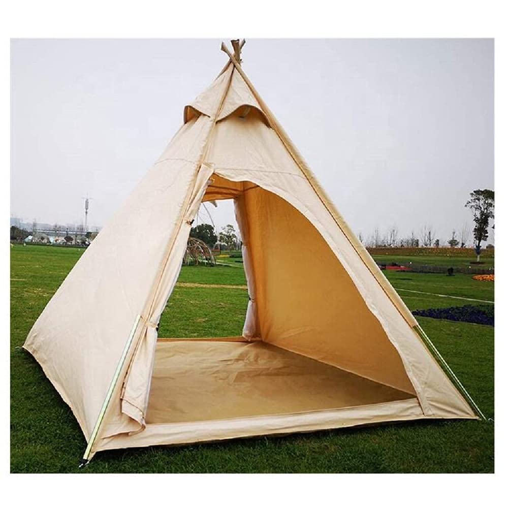 7’x7’x6.5’Outdoor Cotton Canvas 2-3 Person 3 Seasons Bell Teepee Tent with Double Door Spire Tent Pyramid Tents for Family Camping