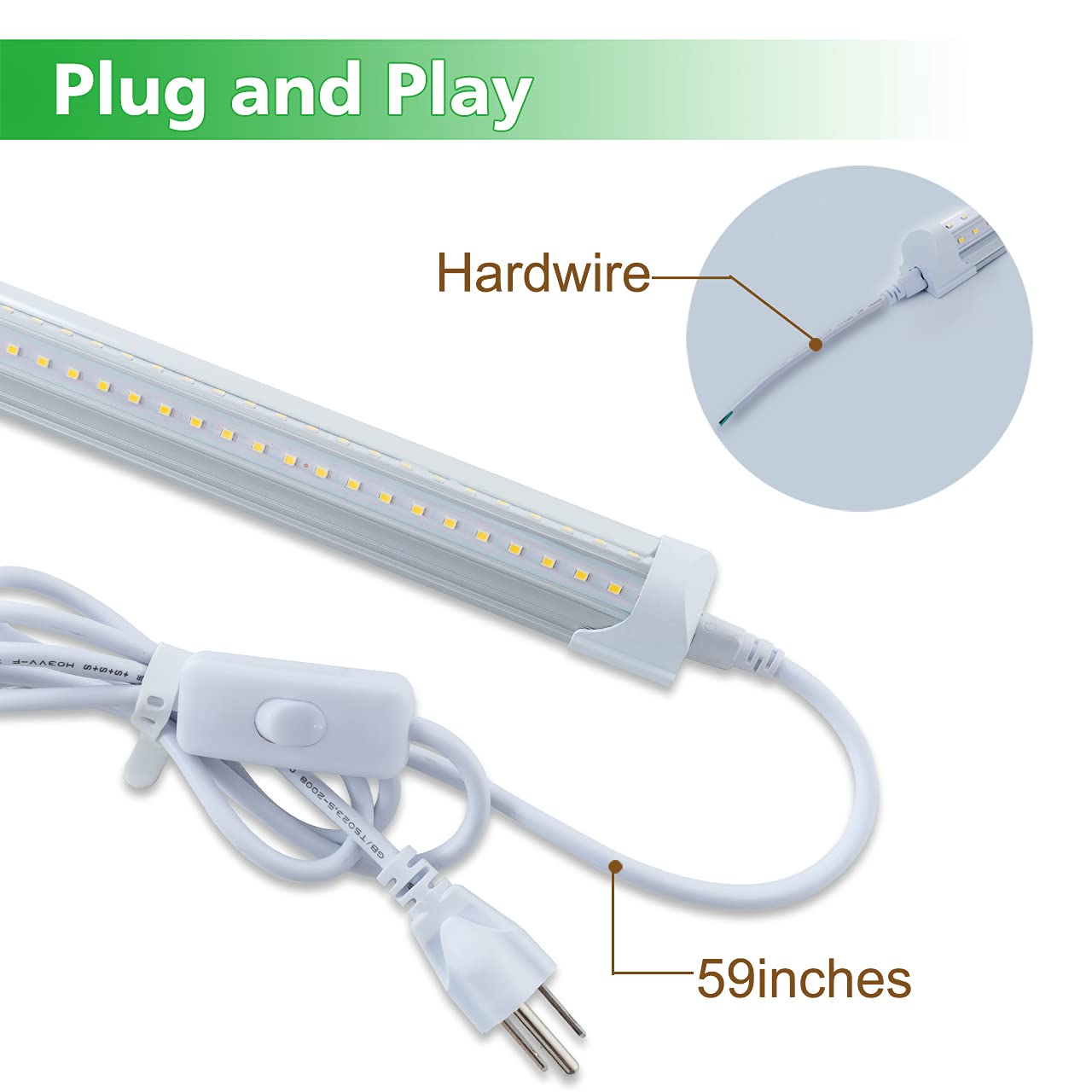 HOLDWILL 6 Pack T8 Led 4FT 40W Integrated V Shaped Tube Light,Linkable White Daylight 6000k Integrated Fixture Garage Lights, Indoor Led Shop Lights for Workshop with On/Off Switch Cable Clear Cover