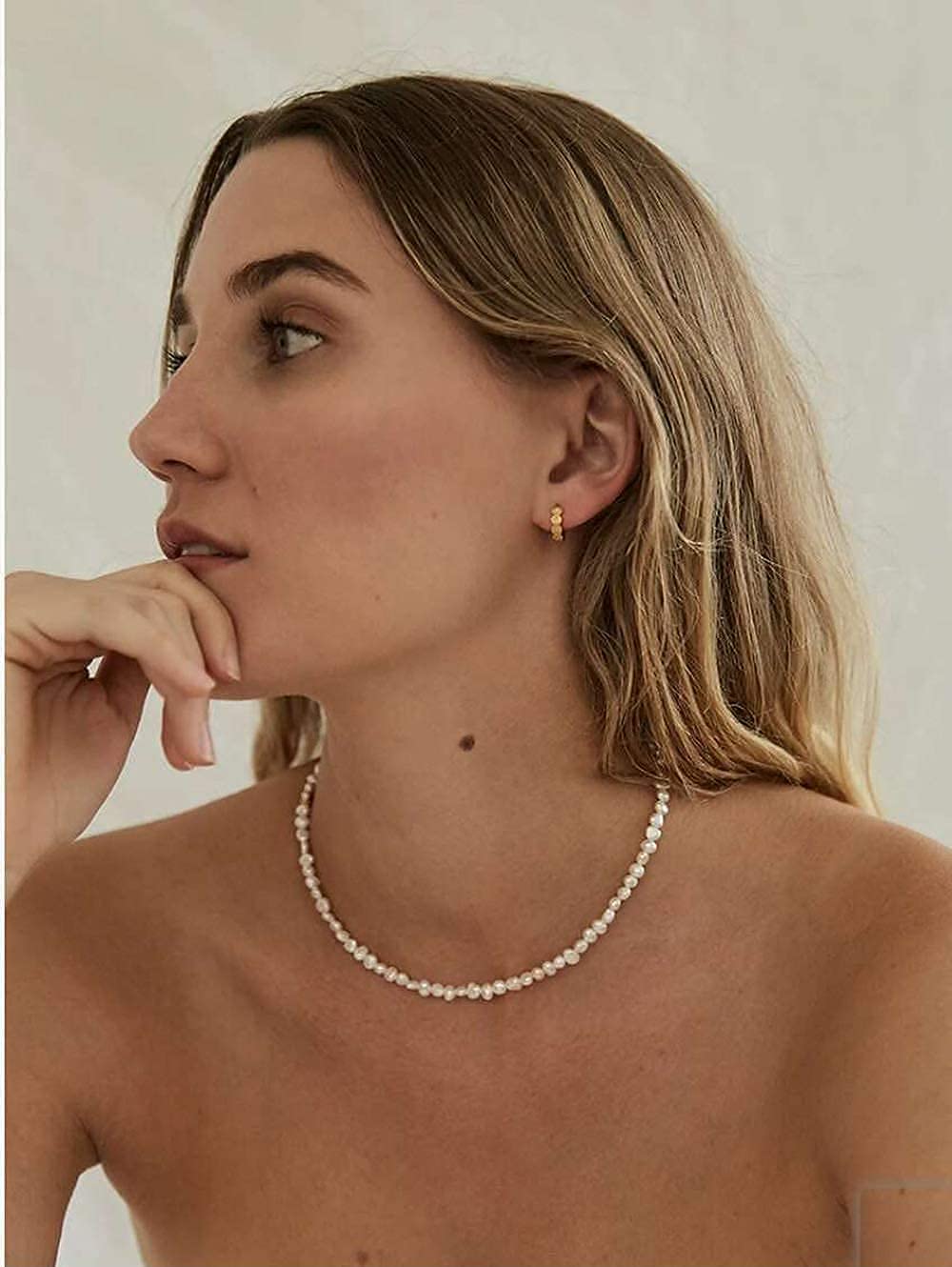 Pearl Choker Necklace 16'' Pearl Chain Necklace 3mm Handpicked Dainty Tiny Small Beaded Pearl Necklace Gifts for Women Girls