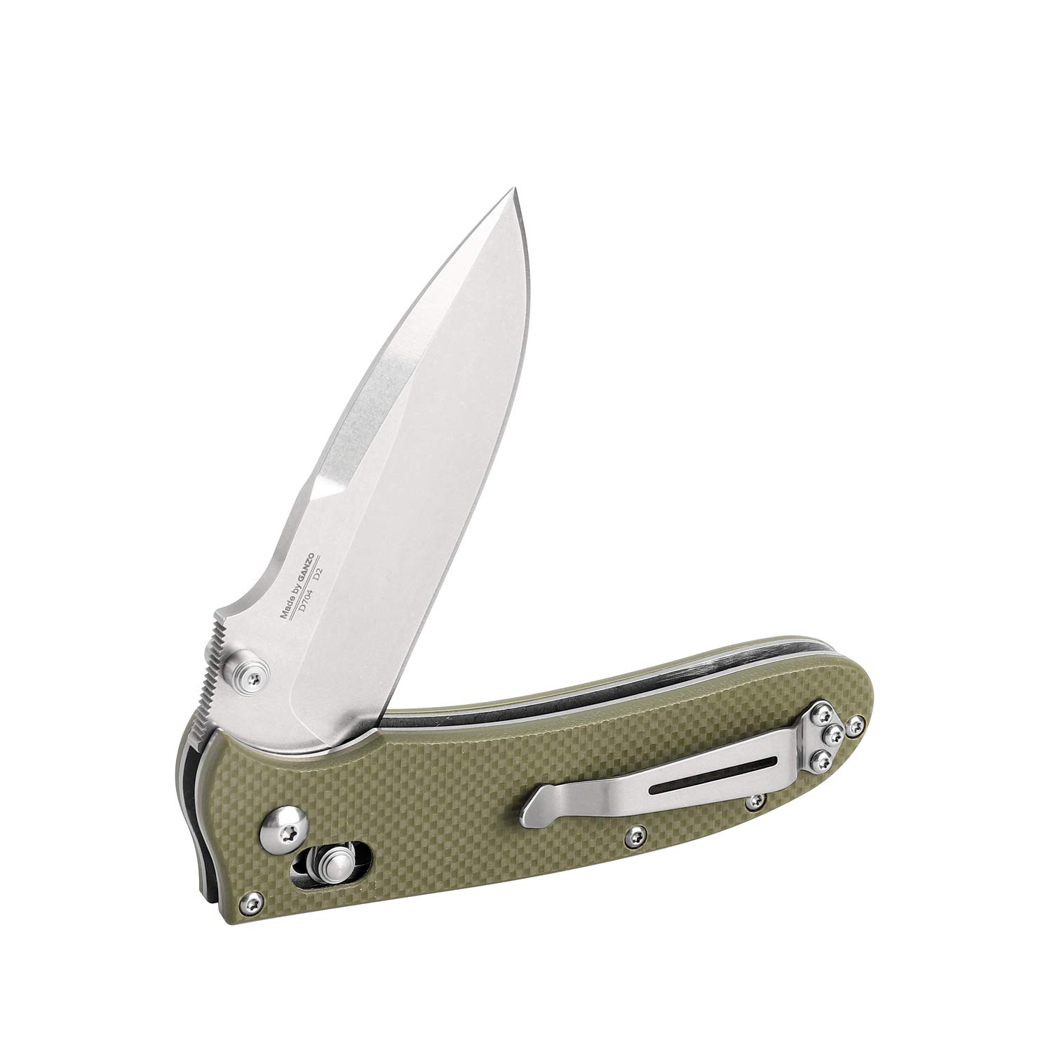 Ganzo D704-GR Pocket Folding Knife D2 Steel Flip Blade G10 Anti-Slip Handle with Clip Hunting Gear Fishing Camping Folder Outdoor EDC Pocket Knife (Green)