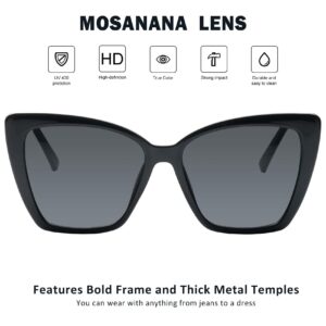 mosanana Oversized Cat Eye Sunglasses for Women Trendy Big Large Style Fashion Retro Square Black Glasses MS52028