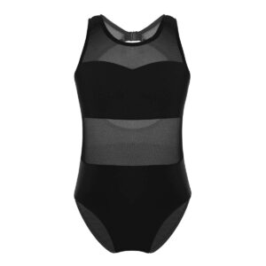 yeeye big girls mesh splice keyhole cutout clasp back ballet dance leotard dancewear athletic tank tops black 14