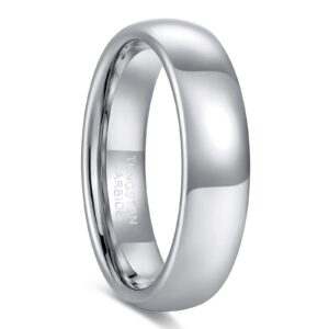 kamasato 6mm tungsten rings for men women high polish domed silver wedding band comfort fit size 7