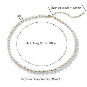 Fashion Jewelry Small Gold Pearl Necklace Choker 3mm Handpicked Pearl 18K Gold Plated Bead Ball Chain Dainty Jewelry Gifts for Women Girls