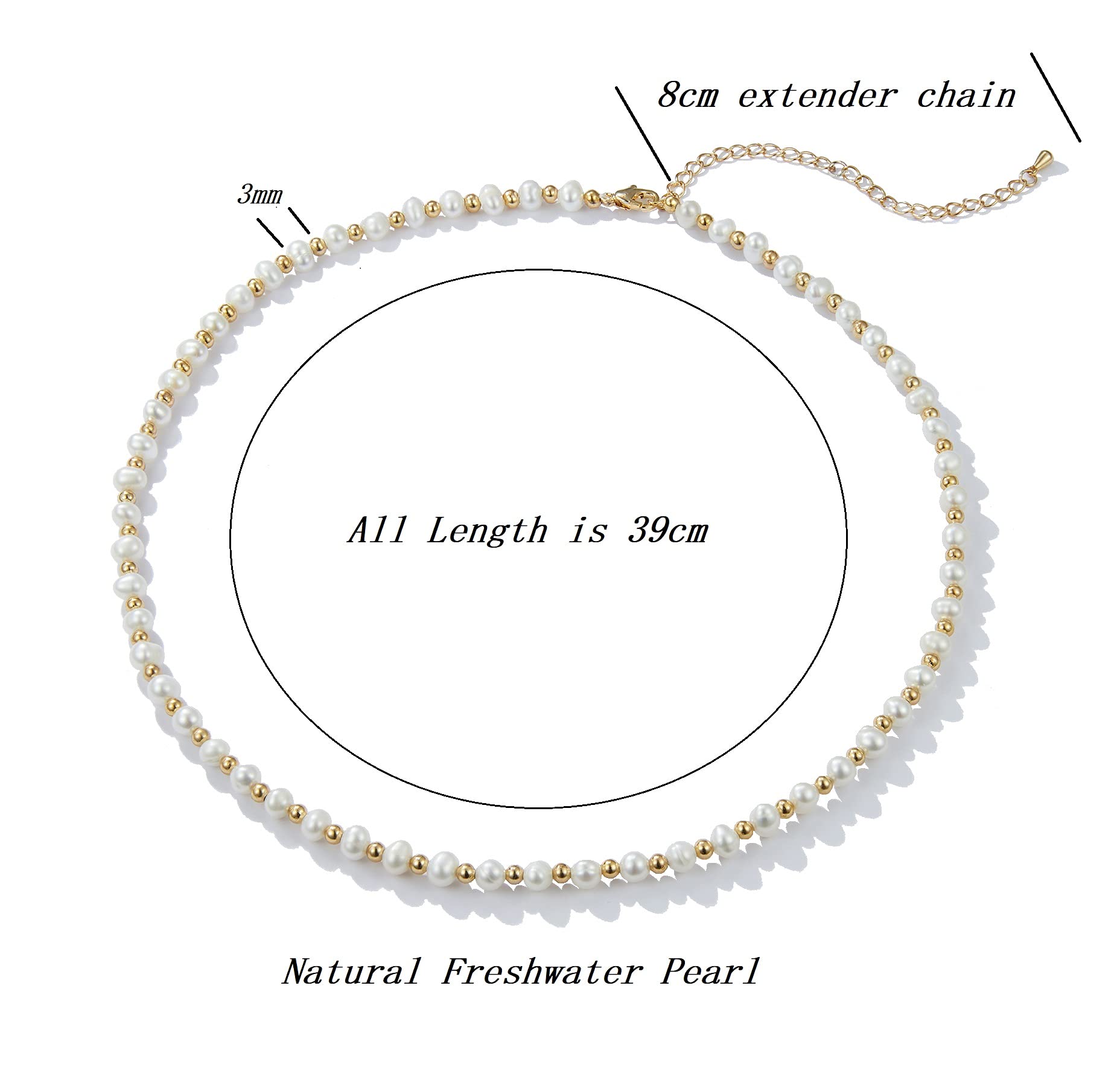 Fashion Jewelry Small Gold Pearl Necklace Choker 3mm Handpicked Pearl 18K Gold Plated Bead Ball Chain Dainty Jewelry Gifts for Women Girls