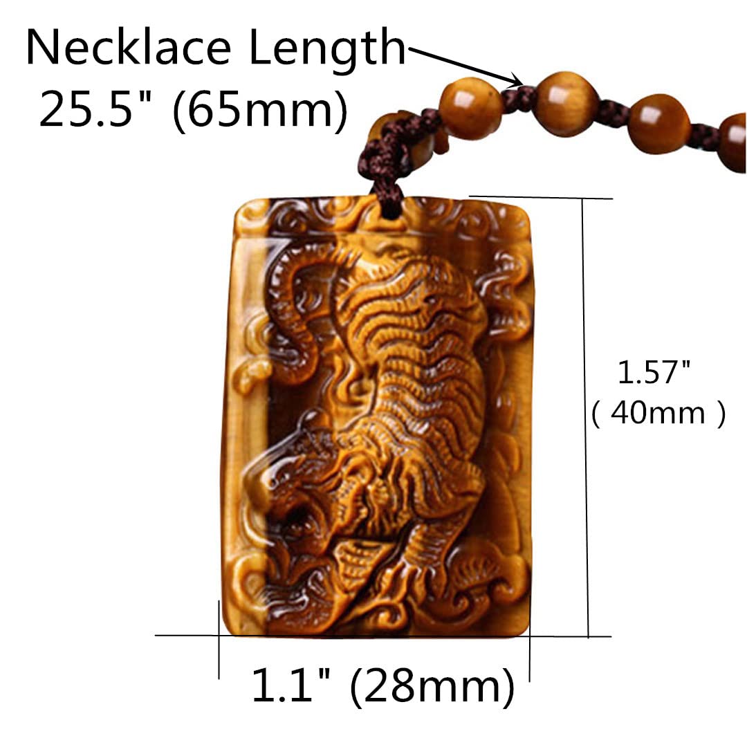 MQRHN Tiger's Eye Pendant Hand Carved Energy Healing Tiger Necklace With Bead Chain Lucky Amulet Crystal Jewelry For Women Men