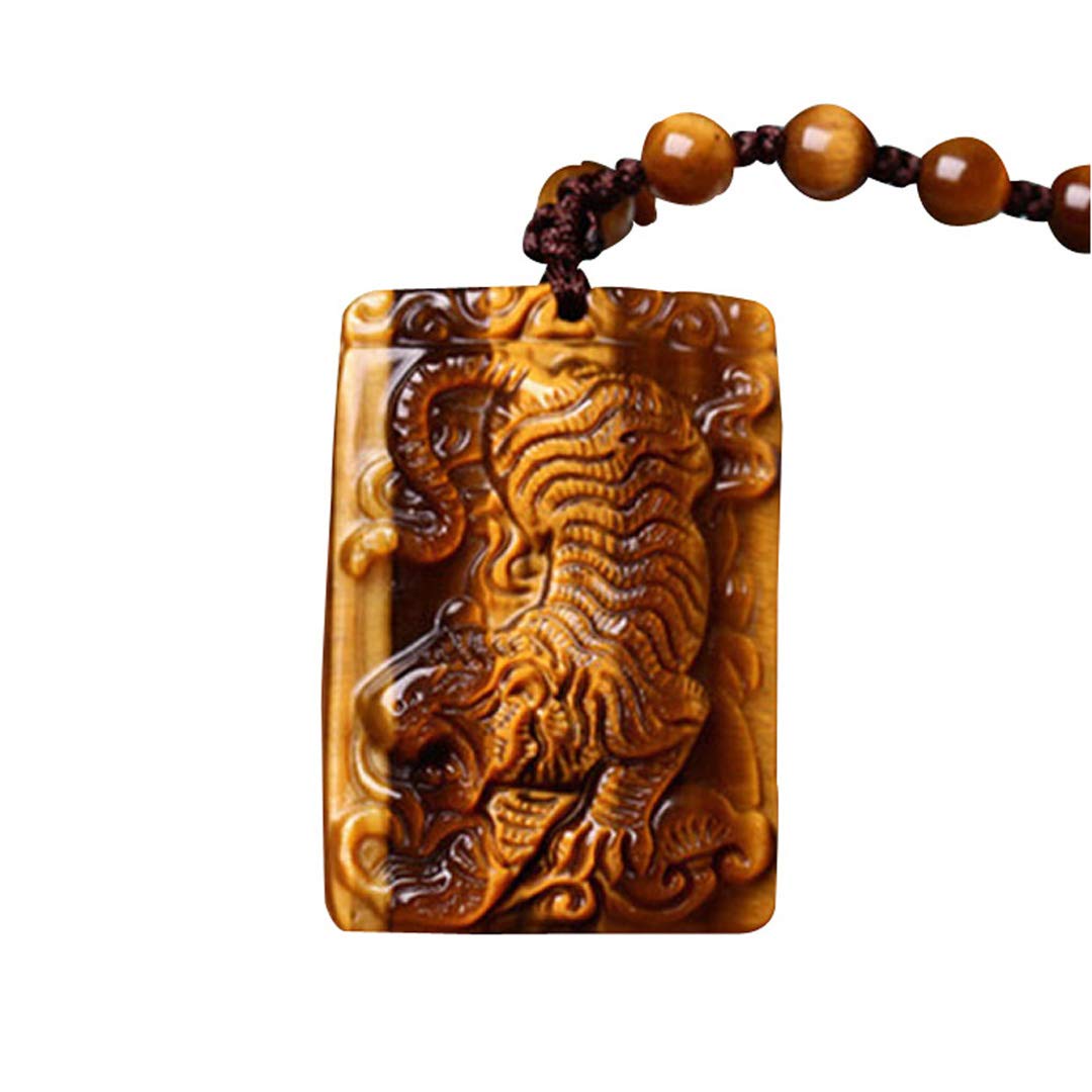 MQRHN Tiger's Eye Pendant Hand Carved Energy Healing Tiger Necklace With Bead Chain Lucky Amulet Crystal Jewelry For Women Men