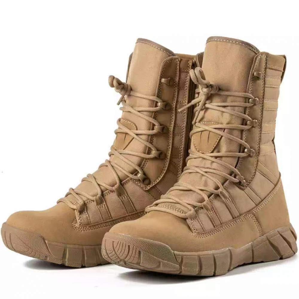 RORUN Men's Lightweight 8 inch Military Tactical Combat Swat Beige Boots Trekking Hiking Backpacking Mountaineering Outdoor Jungle Boots With Zipper-ZD02