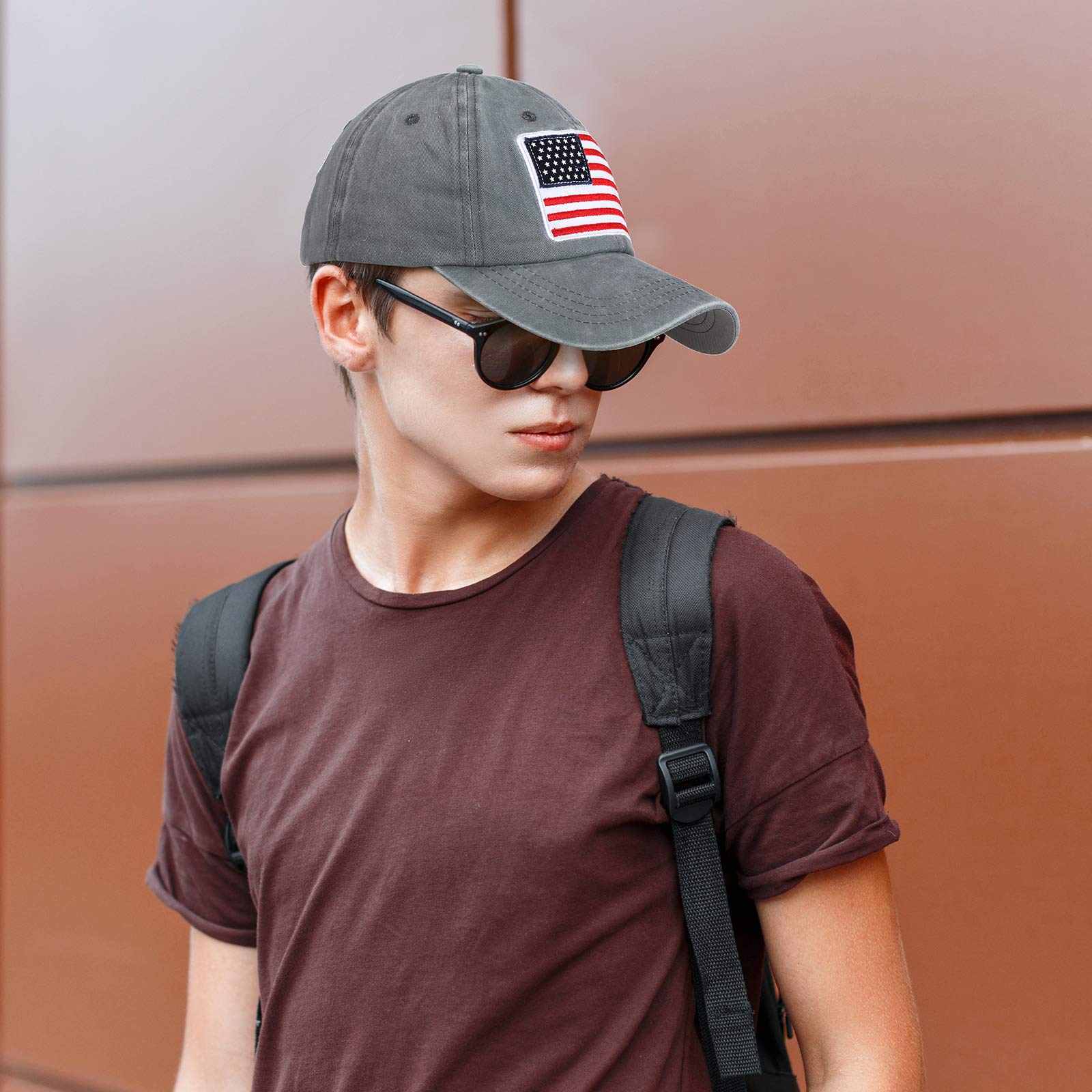 Geyoga 4 Pieces American Flag Baseball Caps USA Flag Tactical Cap Patriotic Flag Pride Caps Washed Distressed Cotton US Flag Hats for Men Women Teens